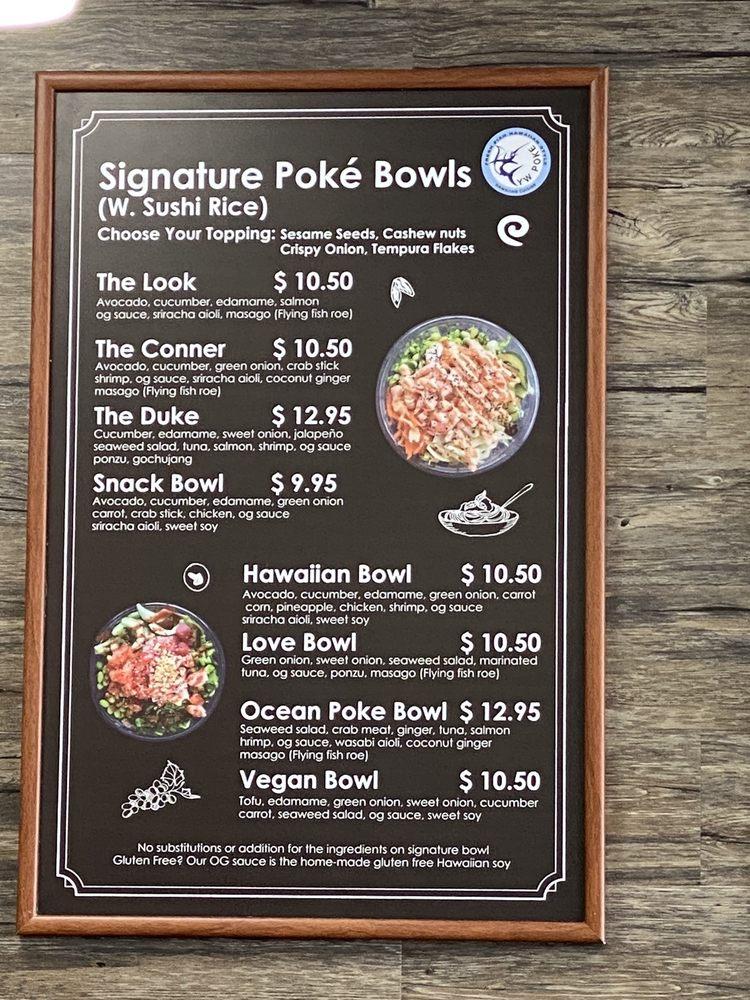 Menu at YW POKE restaurant, Bentonville