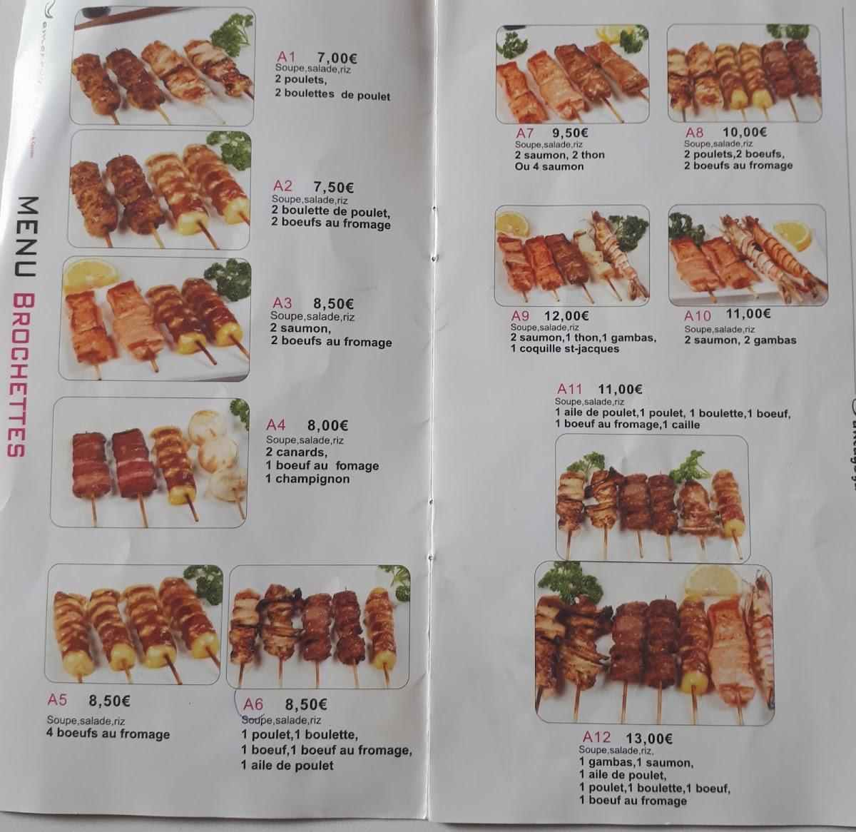 Menu au Yamagoya restaurant, Paris