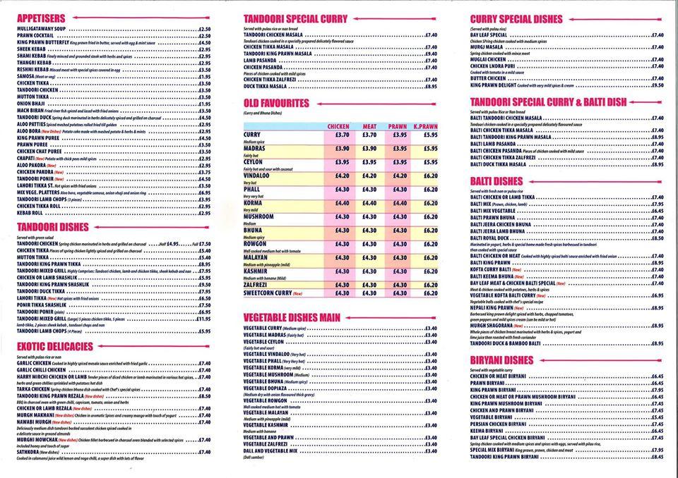 Menu at Bayleaf fast food, Romford, 616 Longbridge Rd