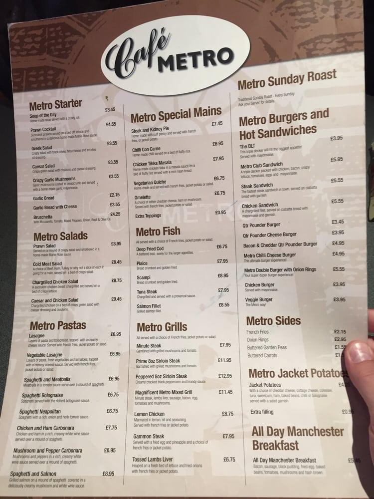 Menu at Cafe Metro., Manchester, 20 High St