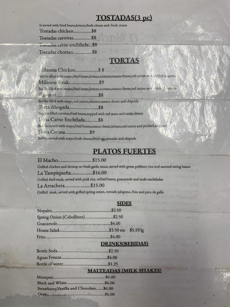 Menu at "El Macho" Taquería & Restaurant, Harrison