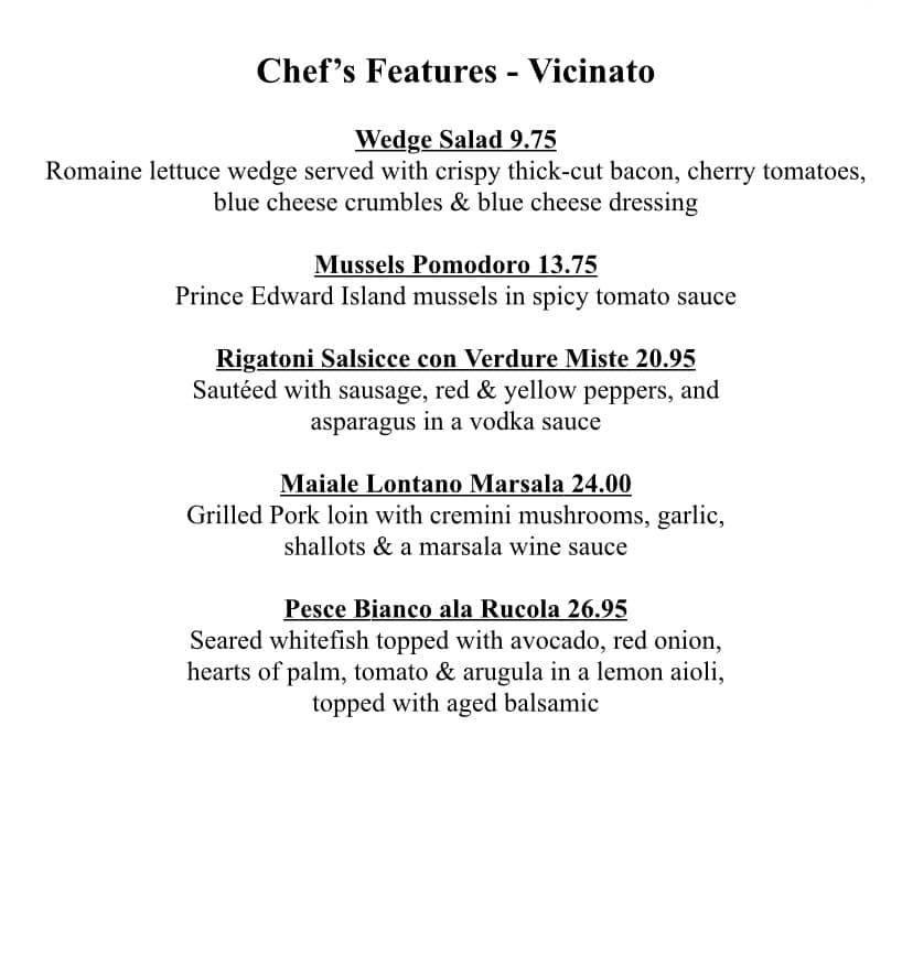 Menu at Francesca's Vicinato restaurant, Palos Park