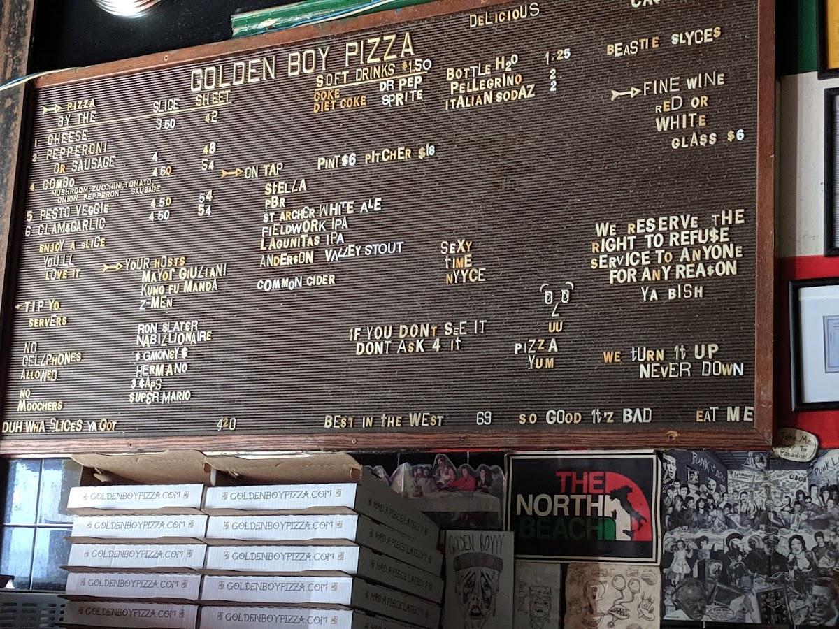 Menu at Golden Boy Pizza pizzeria, San Francisco, 542 Green St