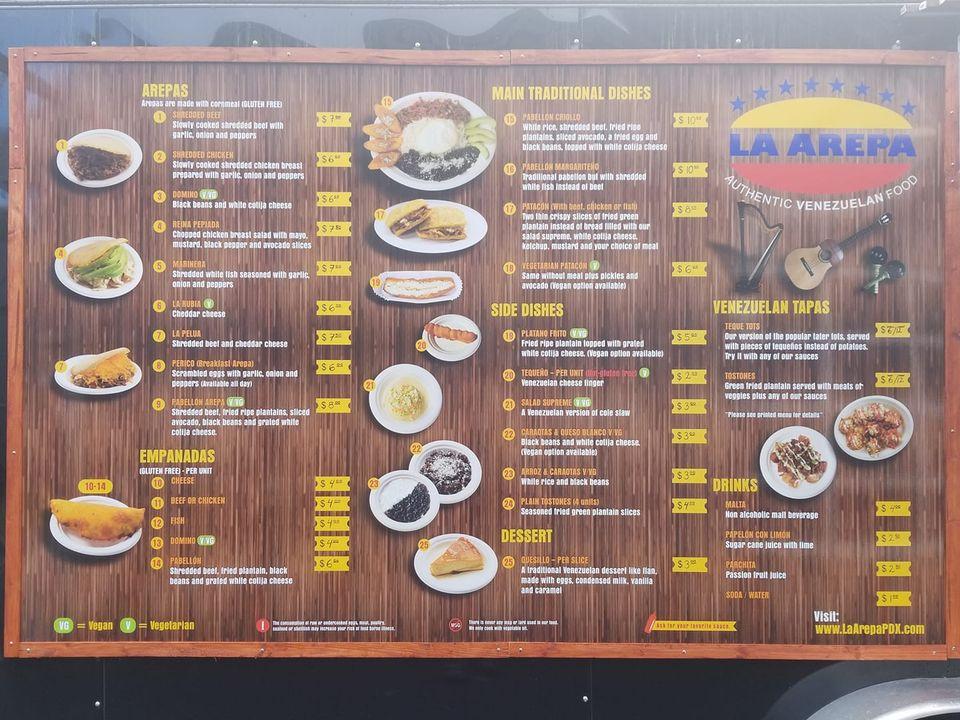 Menu at La Arepa restaurant, Portland, NE Halsey St