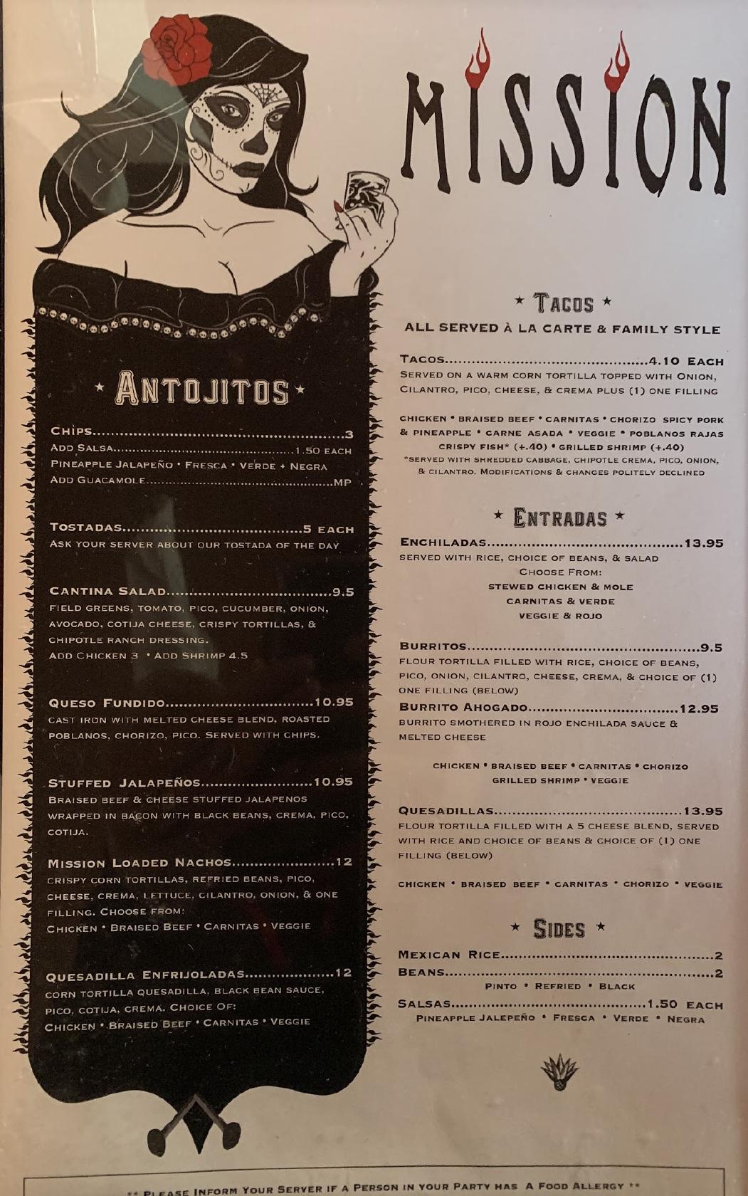 Menu at Mission Taco pub & bar, Easthampton