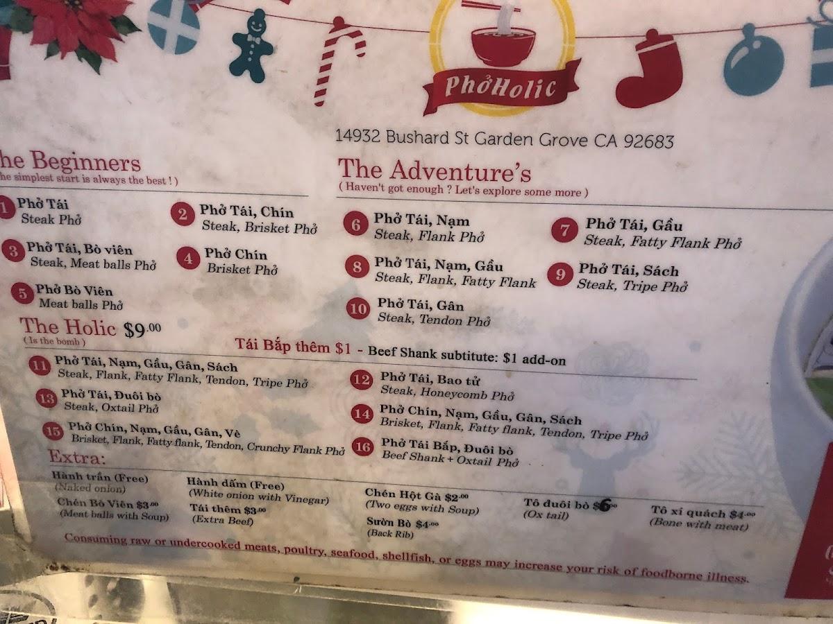 Menu at Phởholic restaurant, Westminster, Bushard St