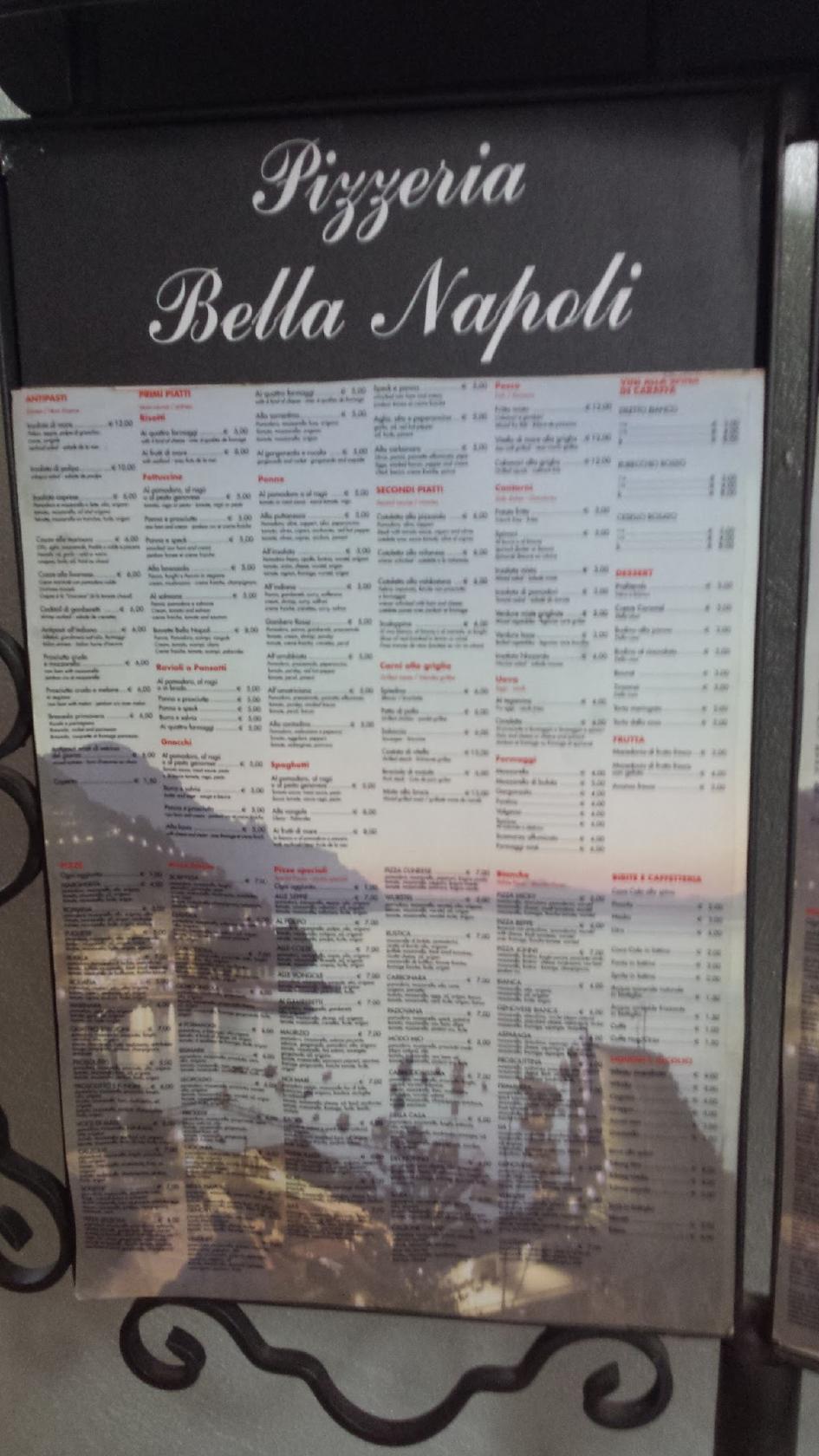 Menu at Pizzeria Bella Napoli, Cuneo