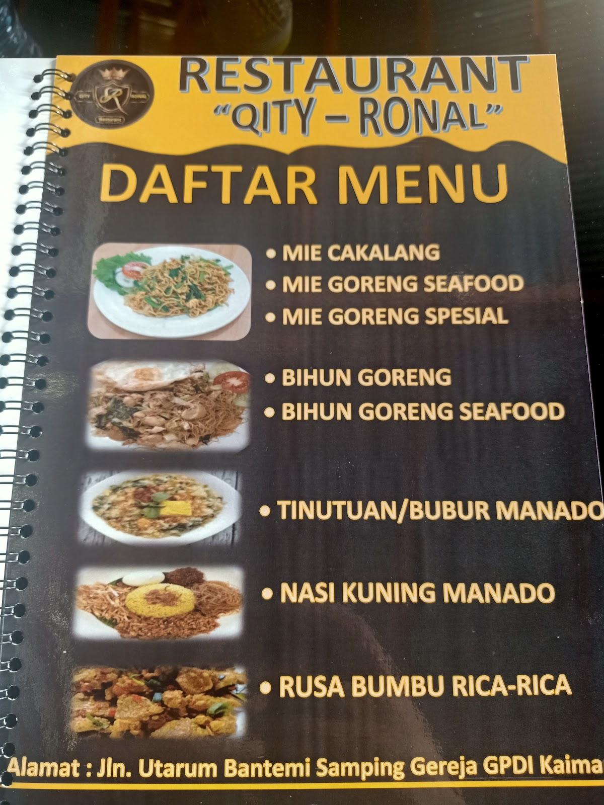 Menu at Restoran "Qity Ronal" restaurant, Indonesia