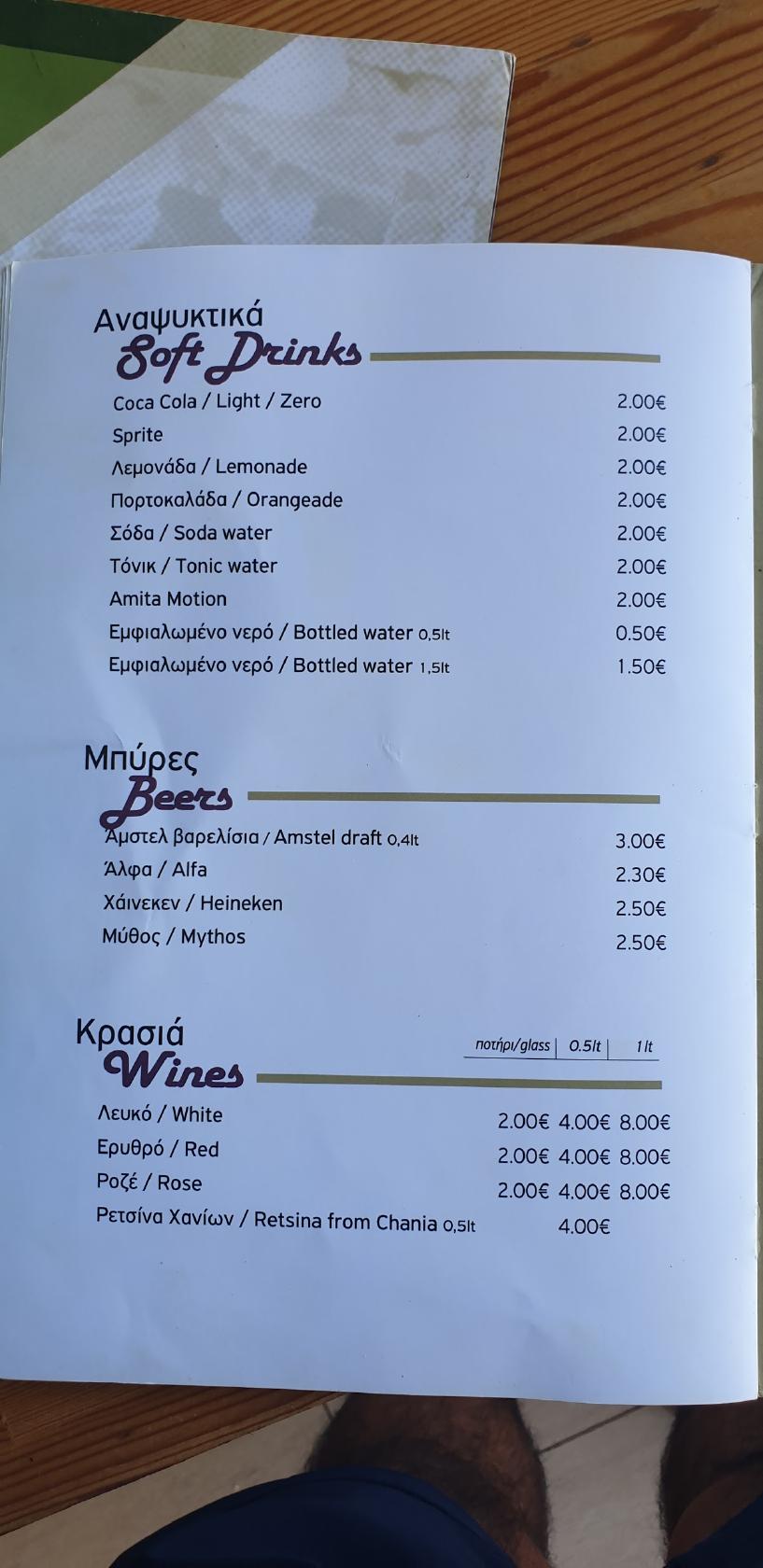 Menu at Riganato, Almyrida