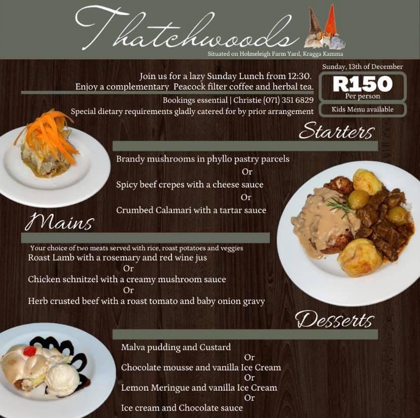 Menu at Thatchwoods Wedding and Functions restaurant, Port Elizabeth ...