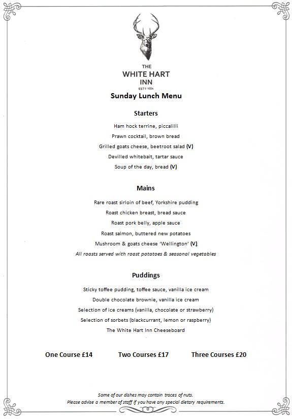 Menu at White Hart Inn pub & bar, Winchcombe