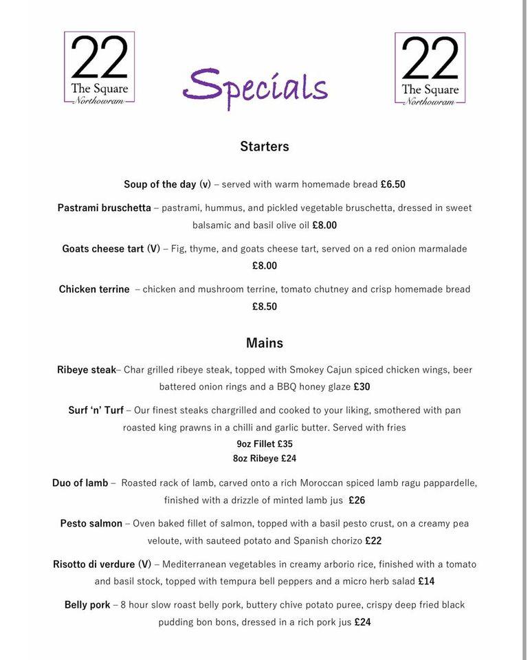 Menu at 22 The Square Restaurant, Halifax