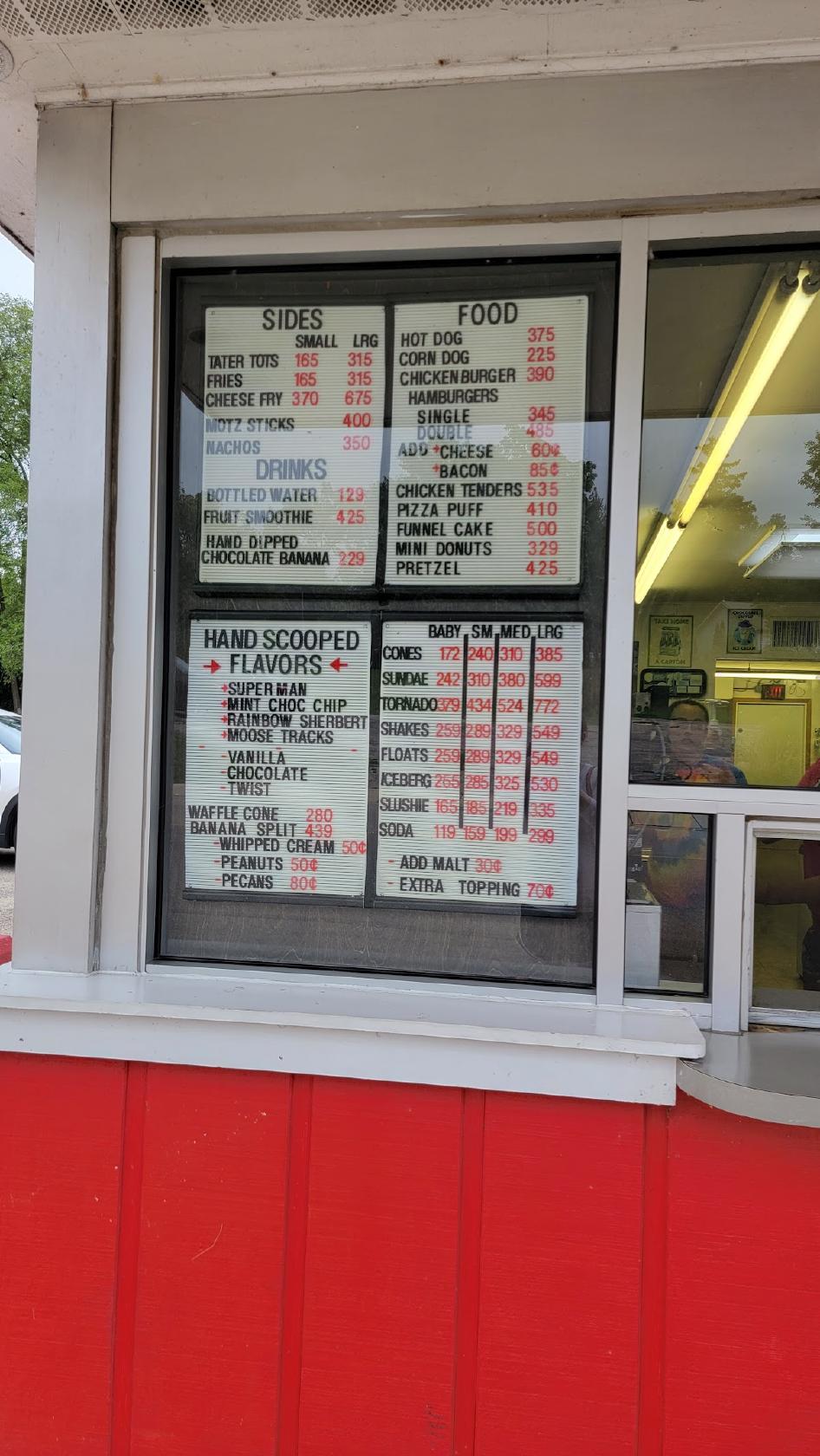 Menu at Tom's Straw Hat, Twin Lakes