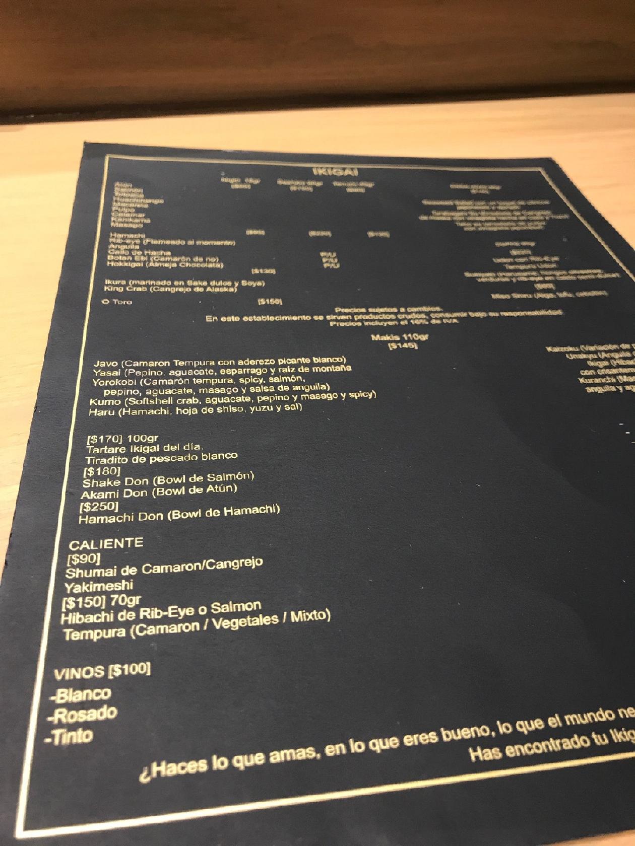 Carta del restaurante Ikigai, Ciudad del México, Monte Líbano 915 Lomas ...