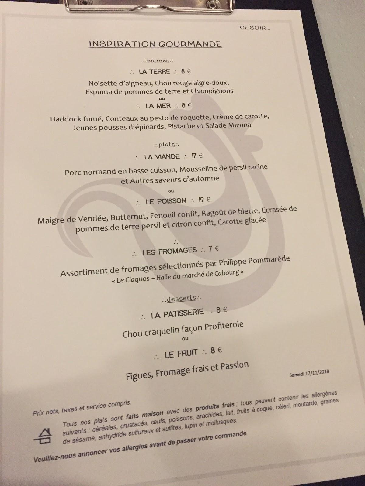 Menu au Jeff Cuisine Sincère restaurant, Cabourg, 83 Avenue Guillaume ...