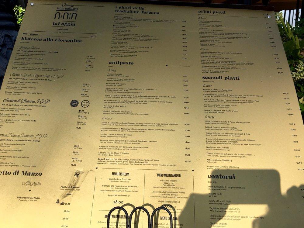 Menu da Caffè & Ristorante La Loggia, Firenze, Piazzale Michelangelo