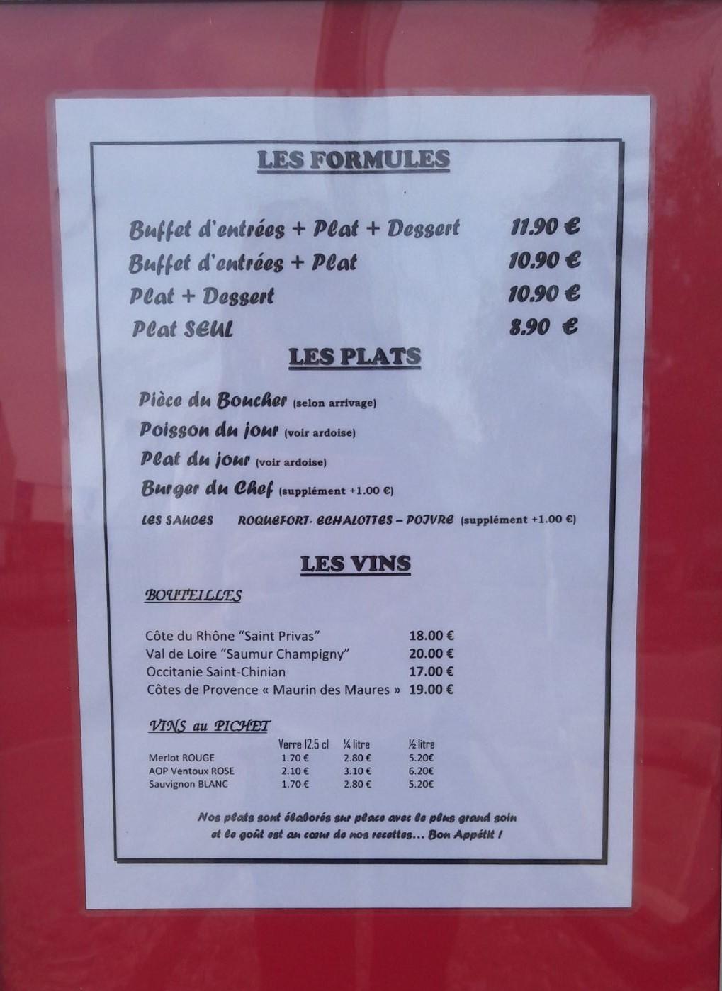 Menu at La Pause Sympa restaurant, Guérande