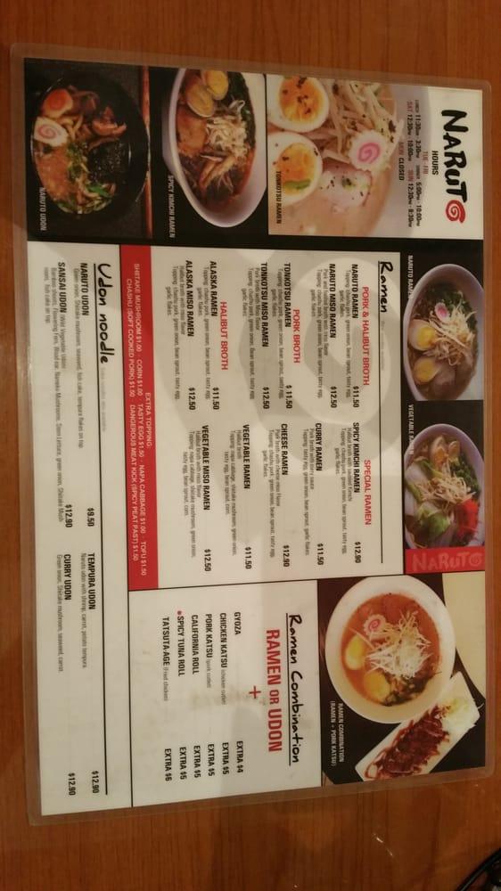 Menu at Naruto Japanese Restaurant, Anchorage