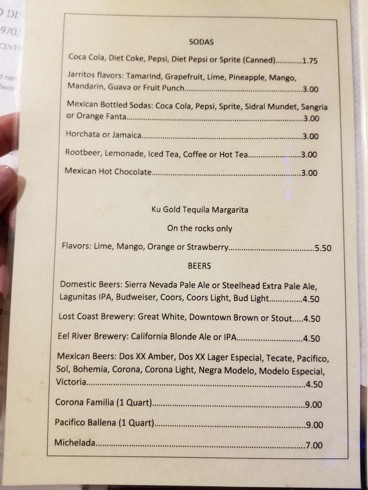 Menu at Oaxaca Grill restaurant, Eureka