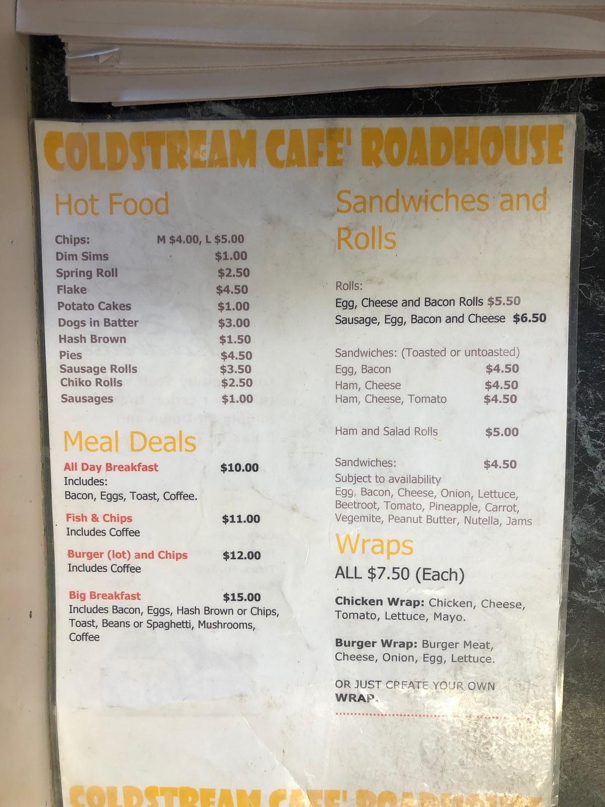 Menu at Coldstream Roadhouse fast food, Coldstream
