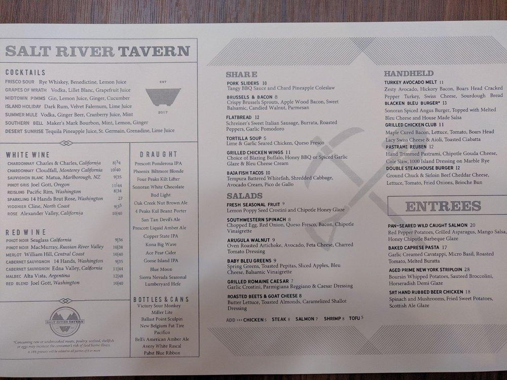 Menu at Salt River Tavern pub & bar, Phoenix