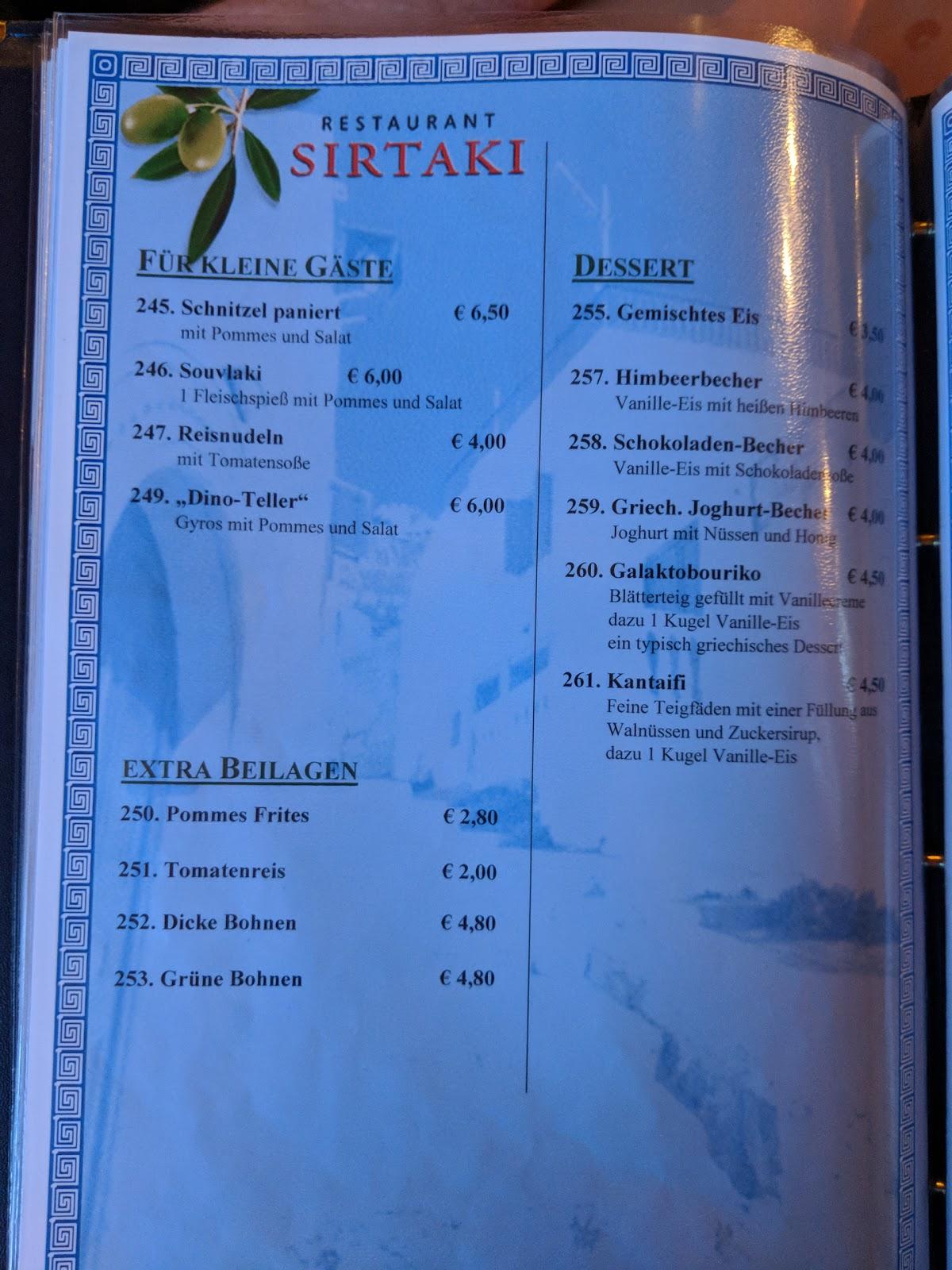 Speisekarte von Sirtaki restaurant, Filderstadt