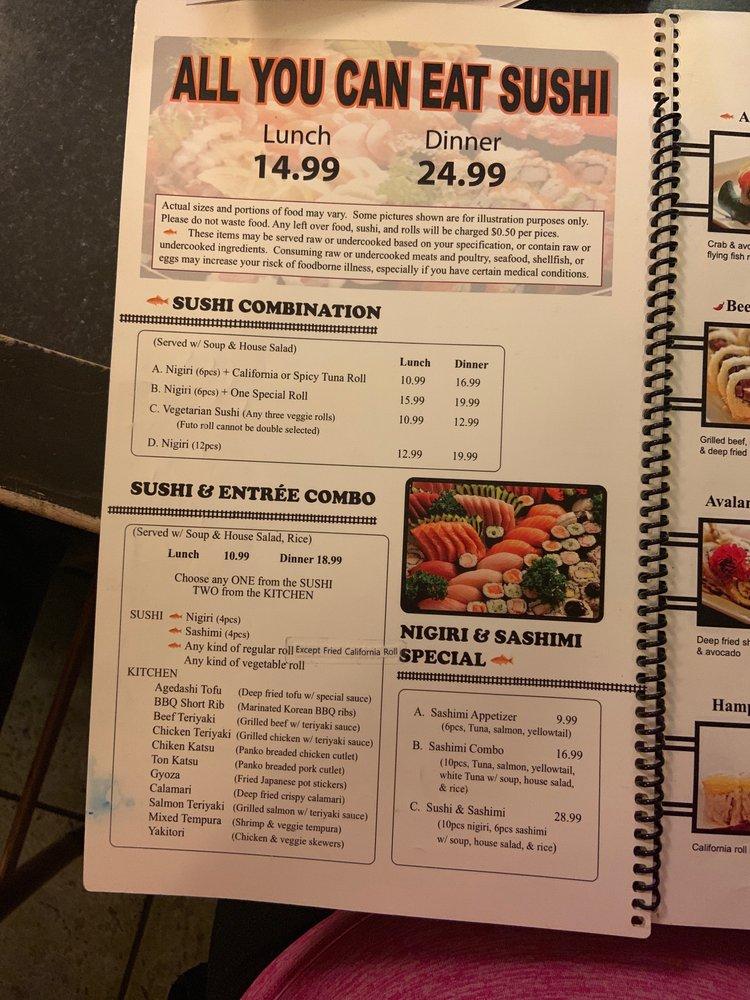 Menu at Sushi Train restaurant, Denver