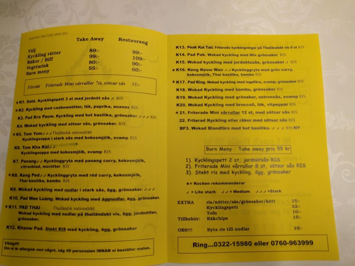 Carta del restaurante Aling Thai, Alingsås, Torggatan 6