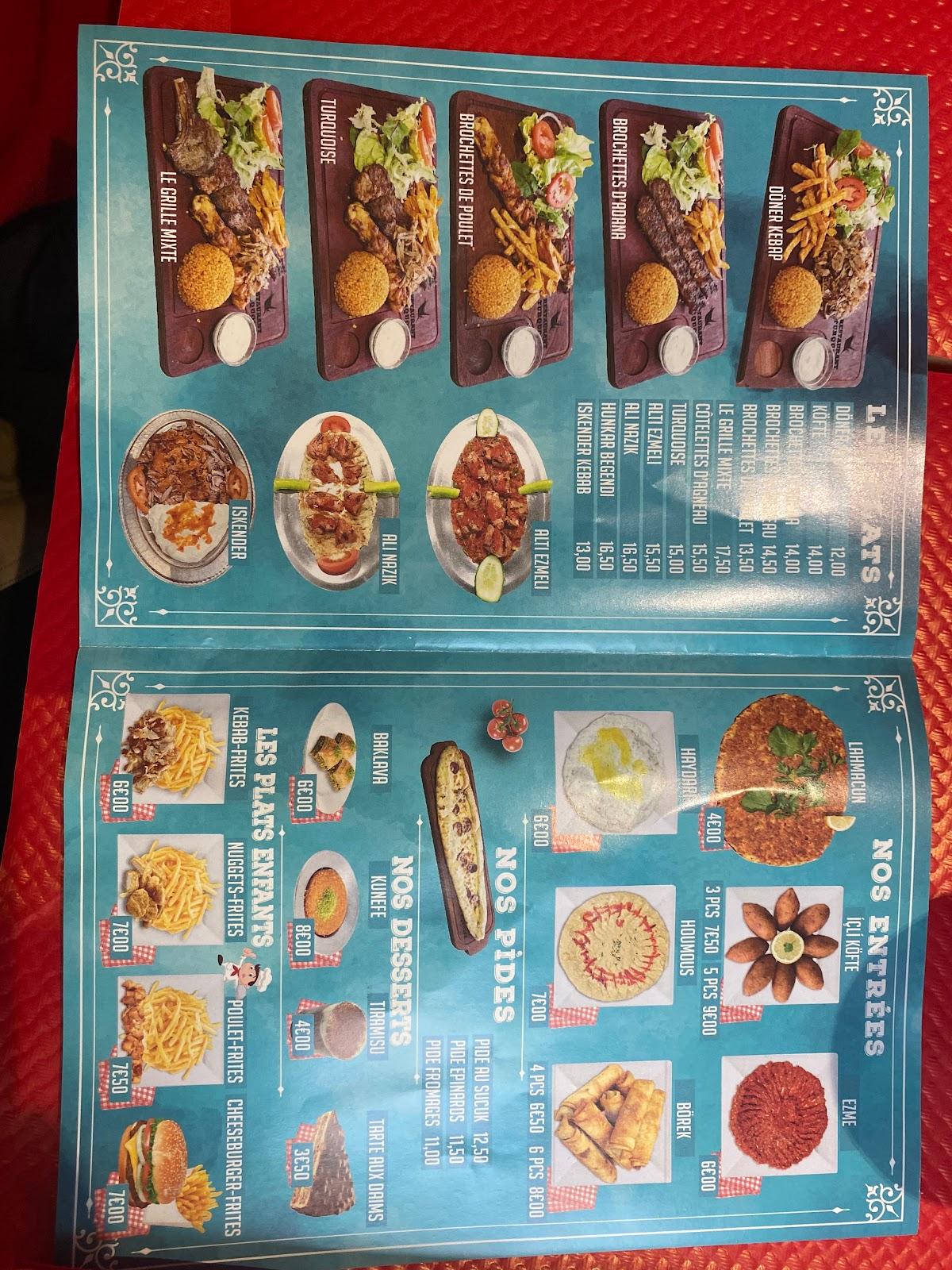 Menu at Turquoise restaurant, Antony