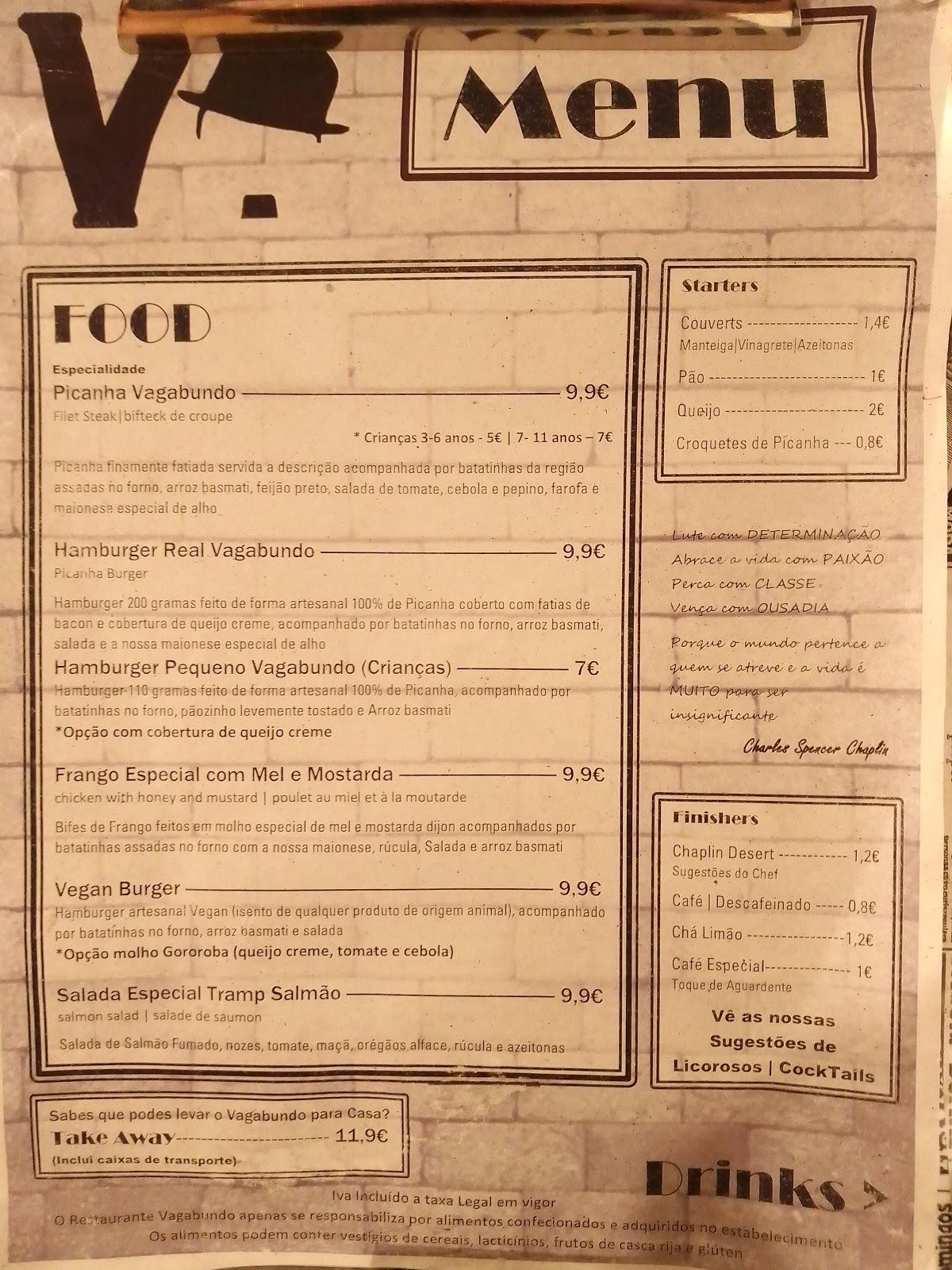 Menu em Vagabundo d'Arroz & Feijão - Mafra restaurante, Mafra