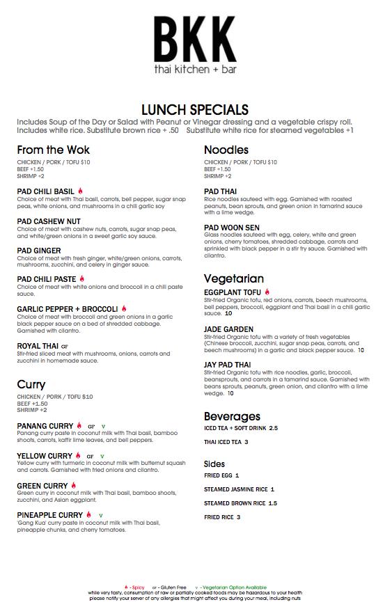 Menu at BKK thai kitchen + bar, Corpus Christi, S Alameda St UNIT 27