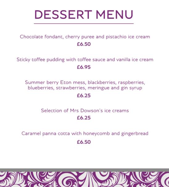 Menu at The Higher Trapp Hotel restaurant, Burnley