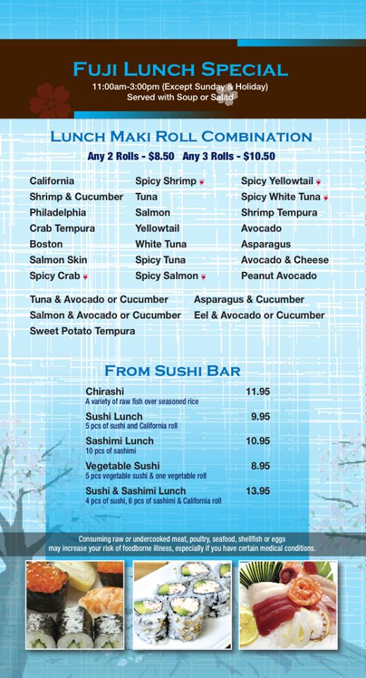 Menu at Fuji restaurant, Bennington