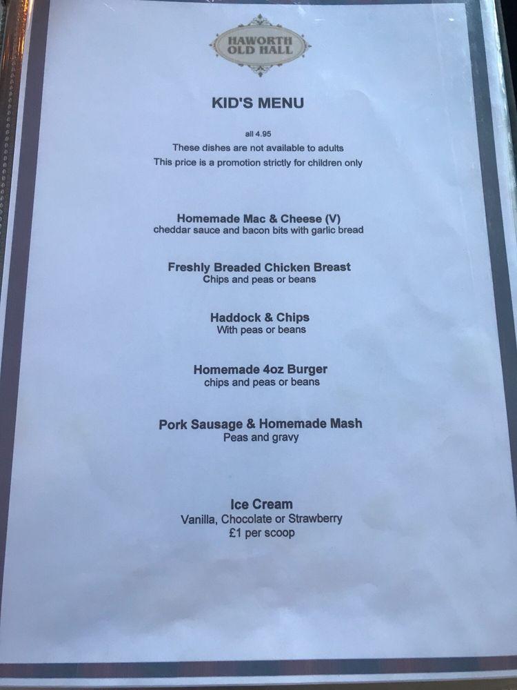Menu at Haworth Old Hall pub & bar, Keighley, Sun St