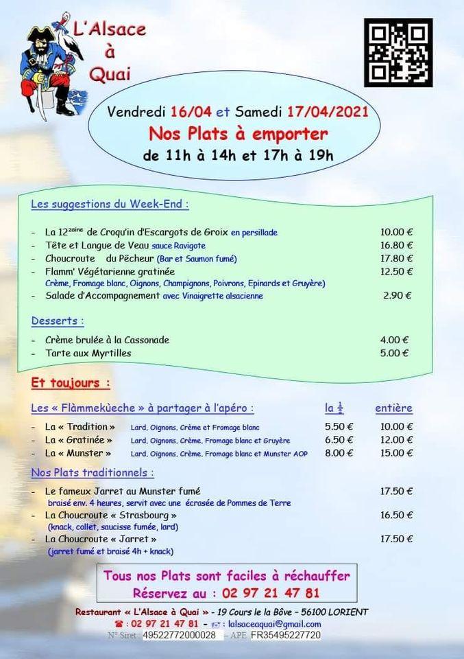 Menu au L'Alsace à quai restaurant, Lorient, 19 Cr de la Bôve