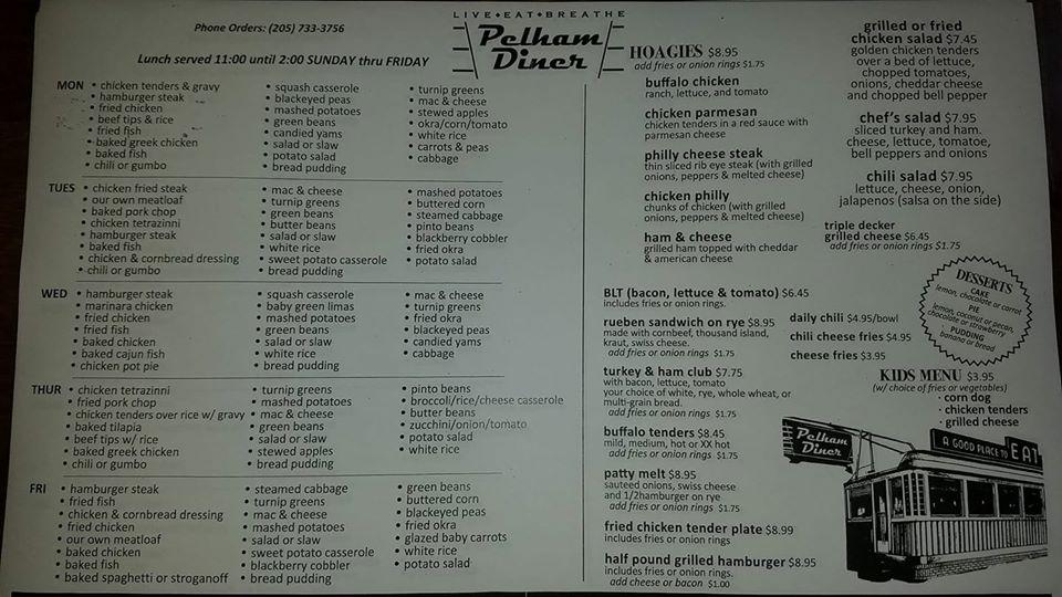 Menu at Pelham Diner restaurant, Pelham