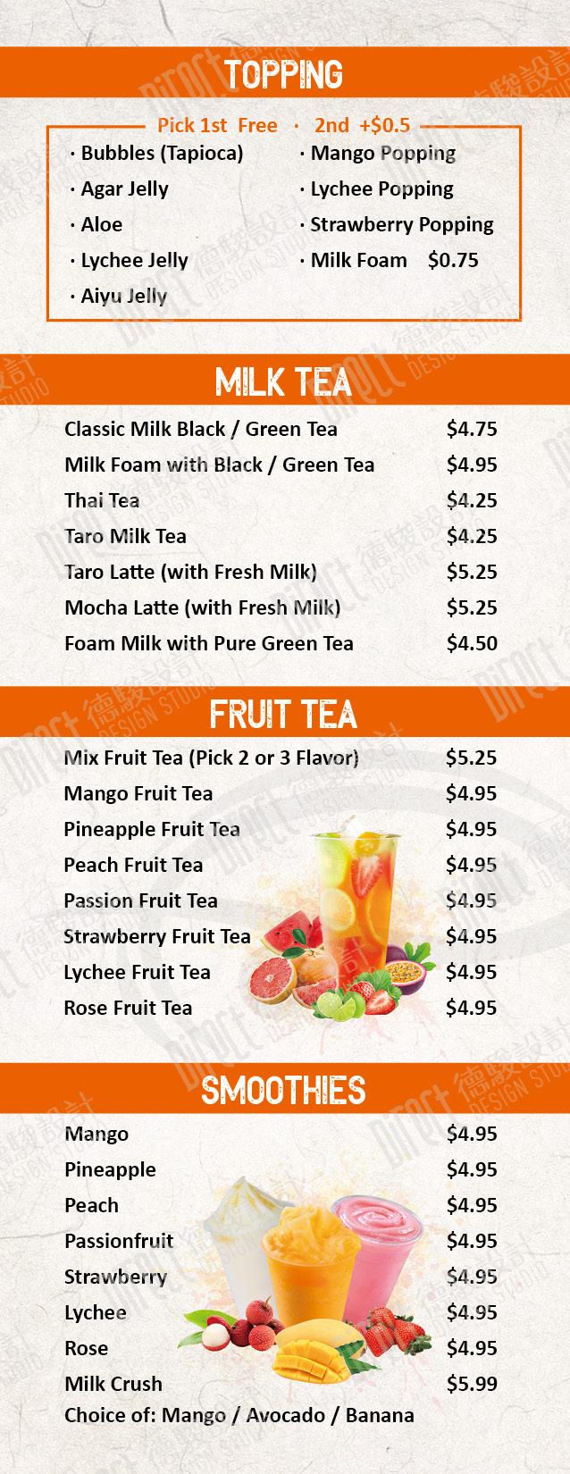Menu at Poke & tea pub & bar, Cutler Bay