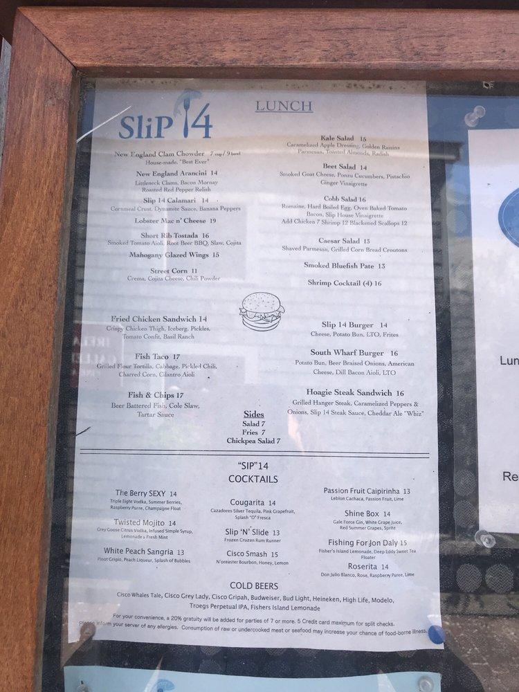 Menu at Slip 14 pub & bar, Nantucket