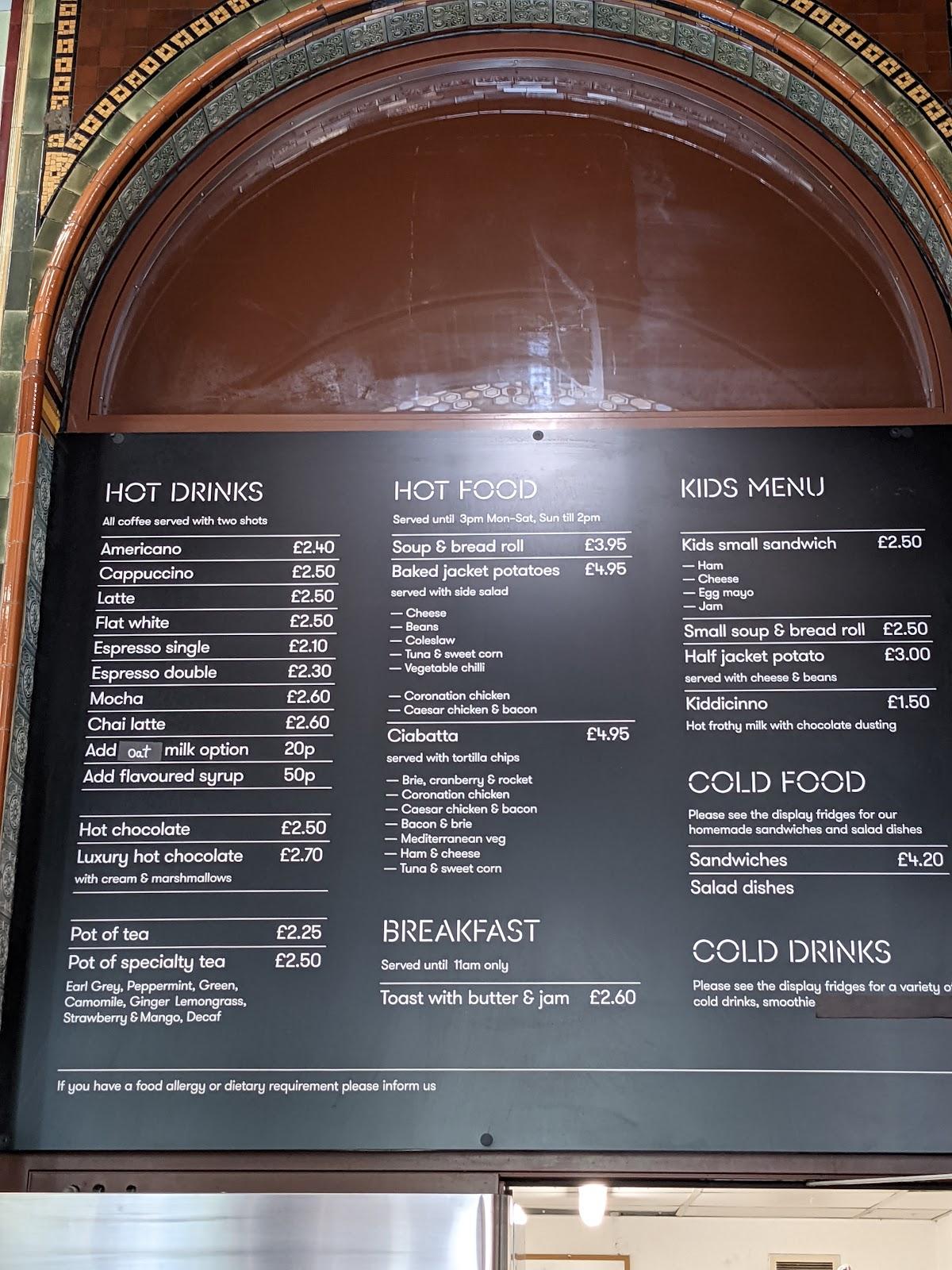 Menu at Tiled Hall Café cafe, Leeds