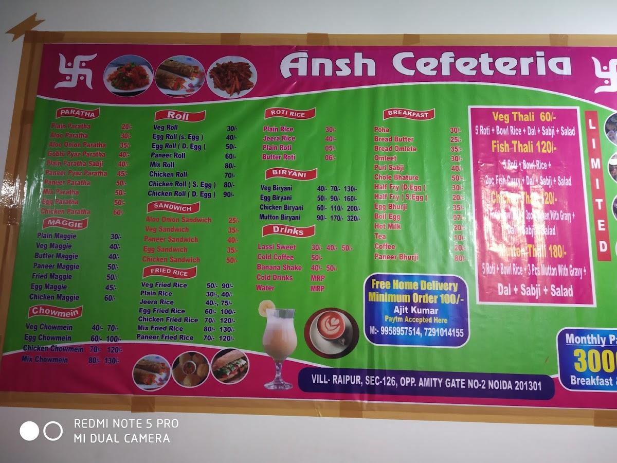 Menu at Ansh Cafeteria, Noida