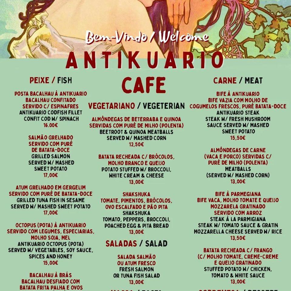 Menu at Antikuario Cafe, Lisbon