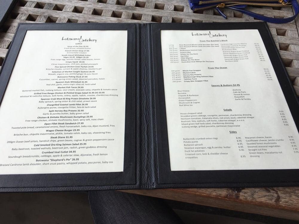 Carta del pub y bar Botswana Butchery, Auckland