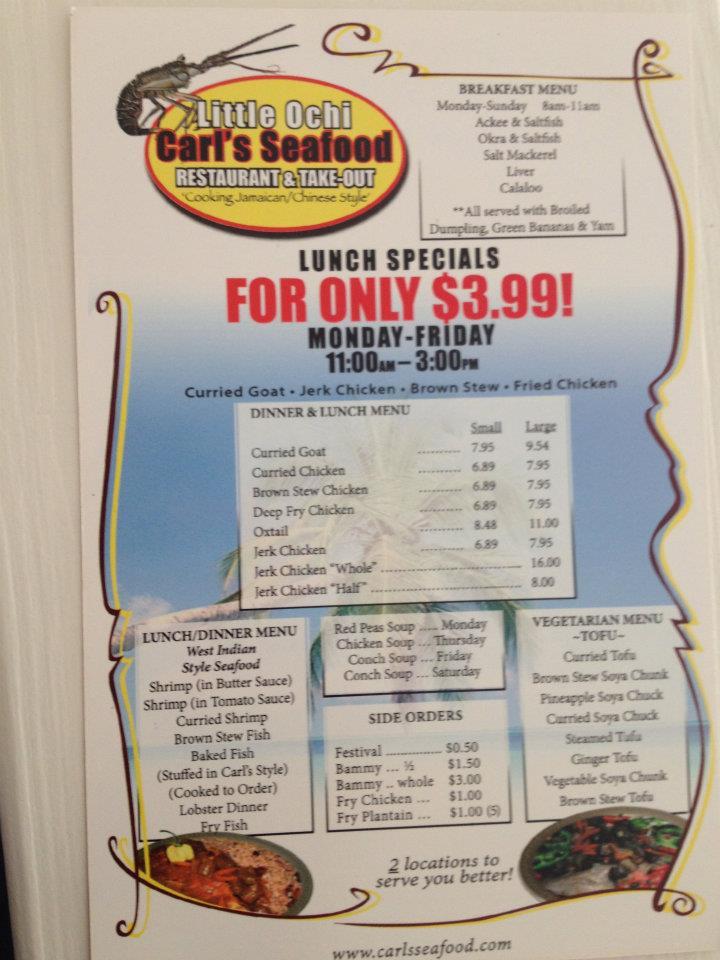Menu at Carl's Seafood Restaurant - Little Ochi, Lauderdale Lakes