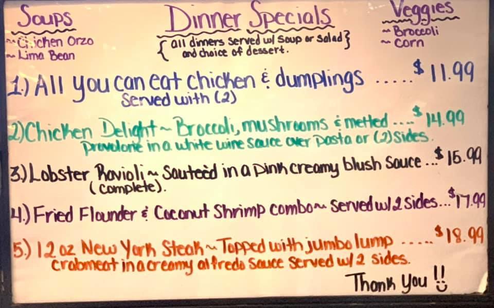 Menu at Elmer Diner Restaurant, Elmer, 41 Front St