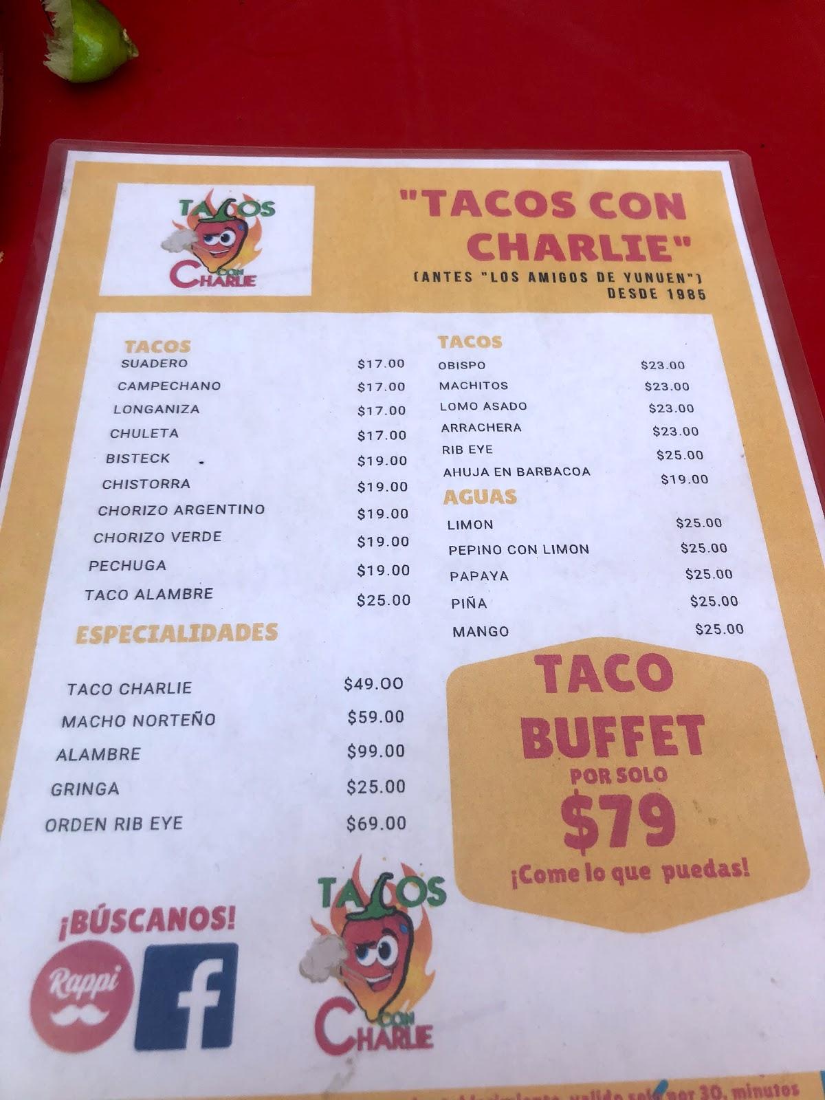 Menu at Los Amigos De Charly restaurant, Mexico City