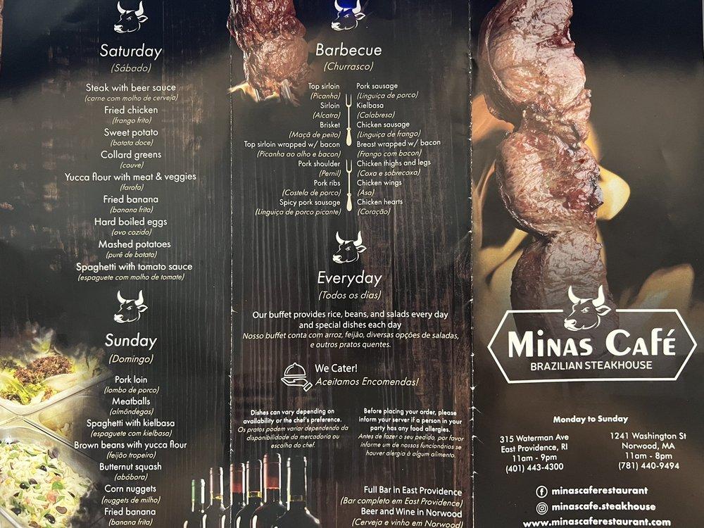 Menu at Minas Cafe Steakhouse, East Providence