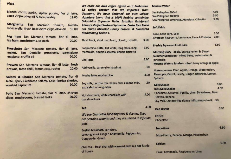 Menu at Moama Waters Providore restaurant, Moama