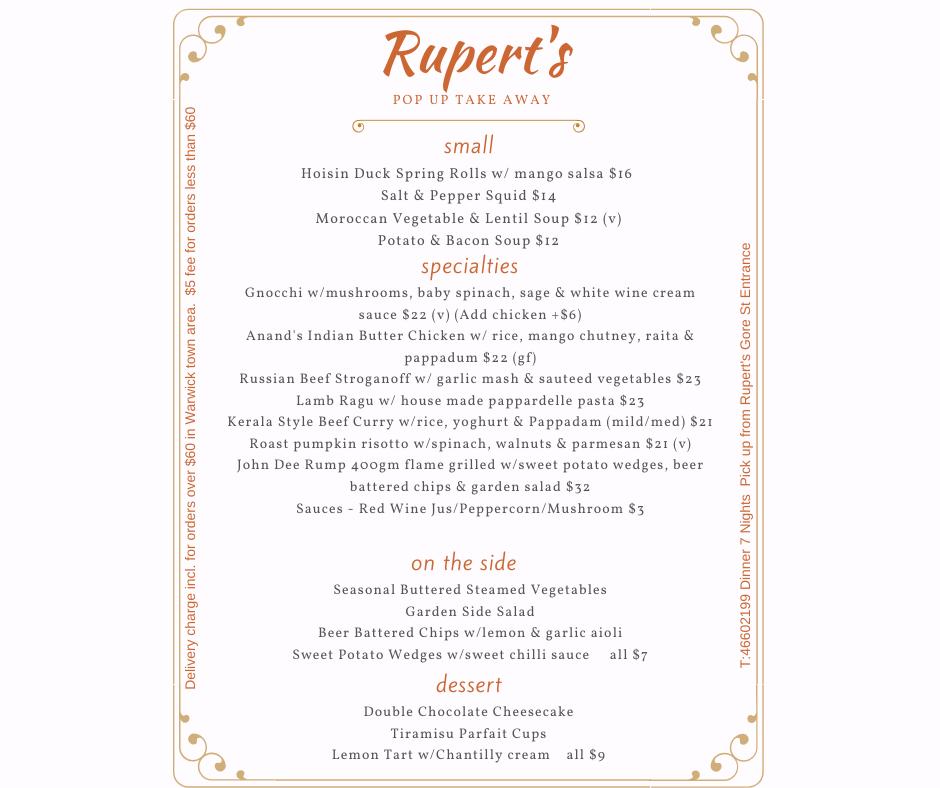 Menu at Rupert's Bar & Grill, Warwick