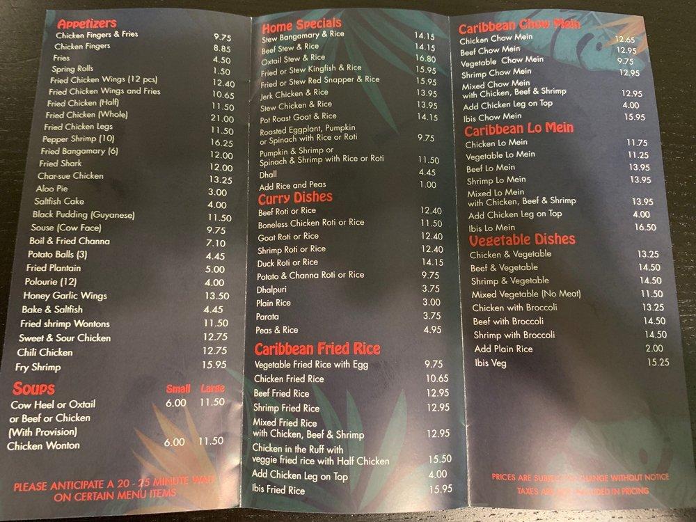 Menu at Scarlet Ibis Family Restaurant, Toronto