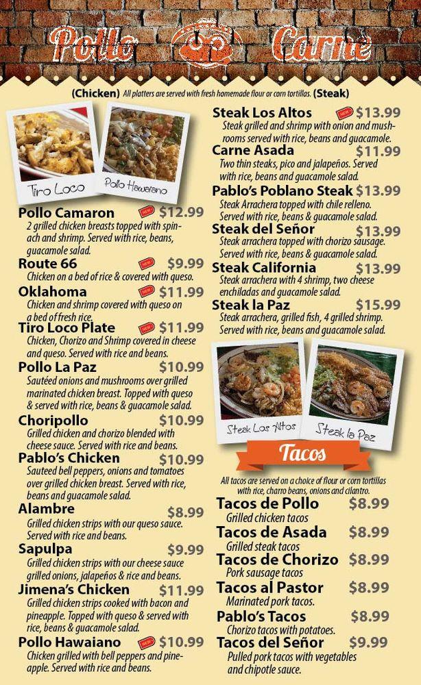 Menu at Señor Pablo restaurant, Sapulpa